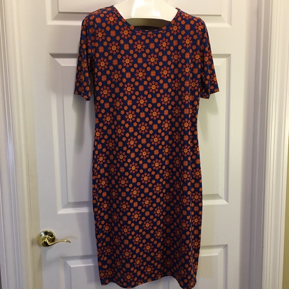 LuLaRoe | Dresses | Lularoe Julia Blue Orange Flowers Dress Xl | Poshmark